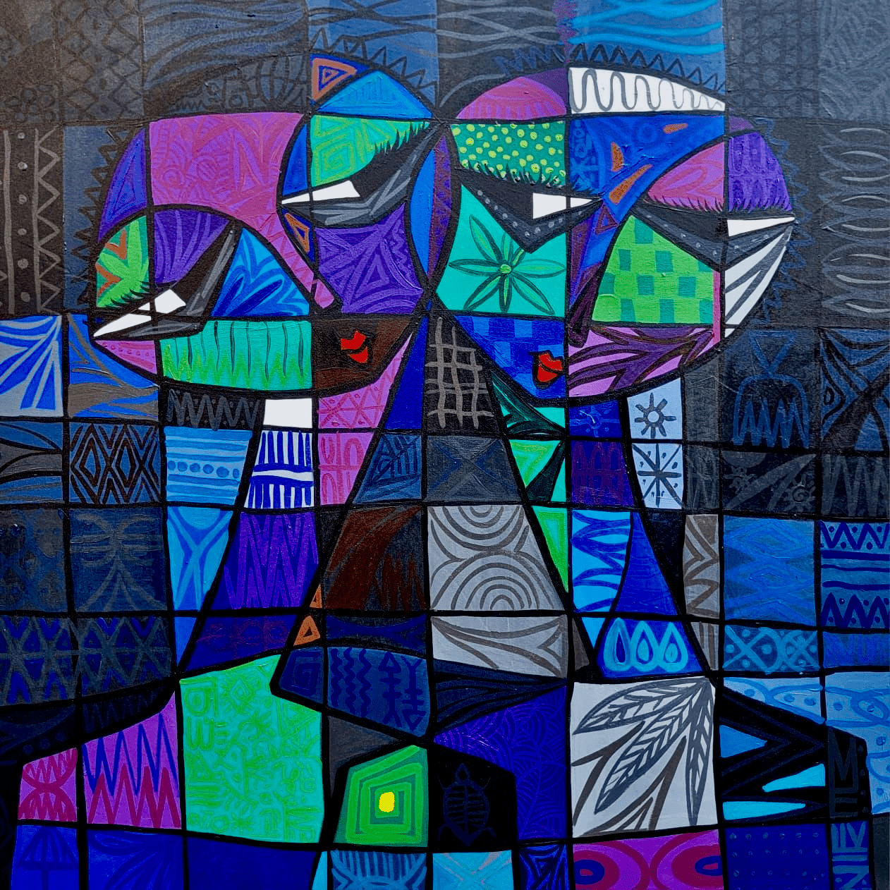 Original Cubist Painting - Bibianna African Art Collective